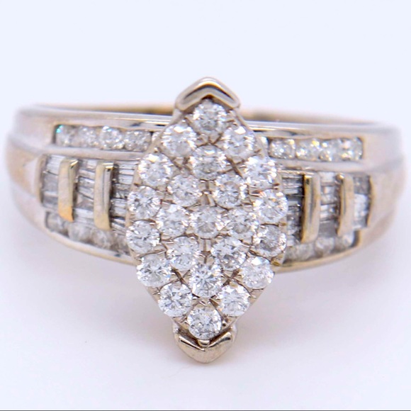 Jewelry | Majestic White Gold Pc Rn Bagu And Marq Diamond Cluster Ring ...